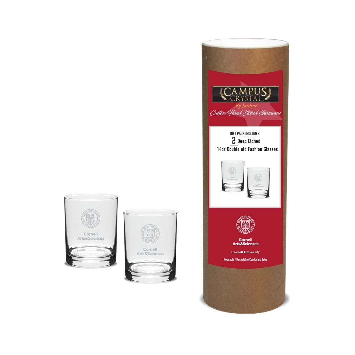 CUSTOM Cornell Arts & Sciences Old Fashion Glass Set | Gifts