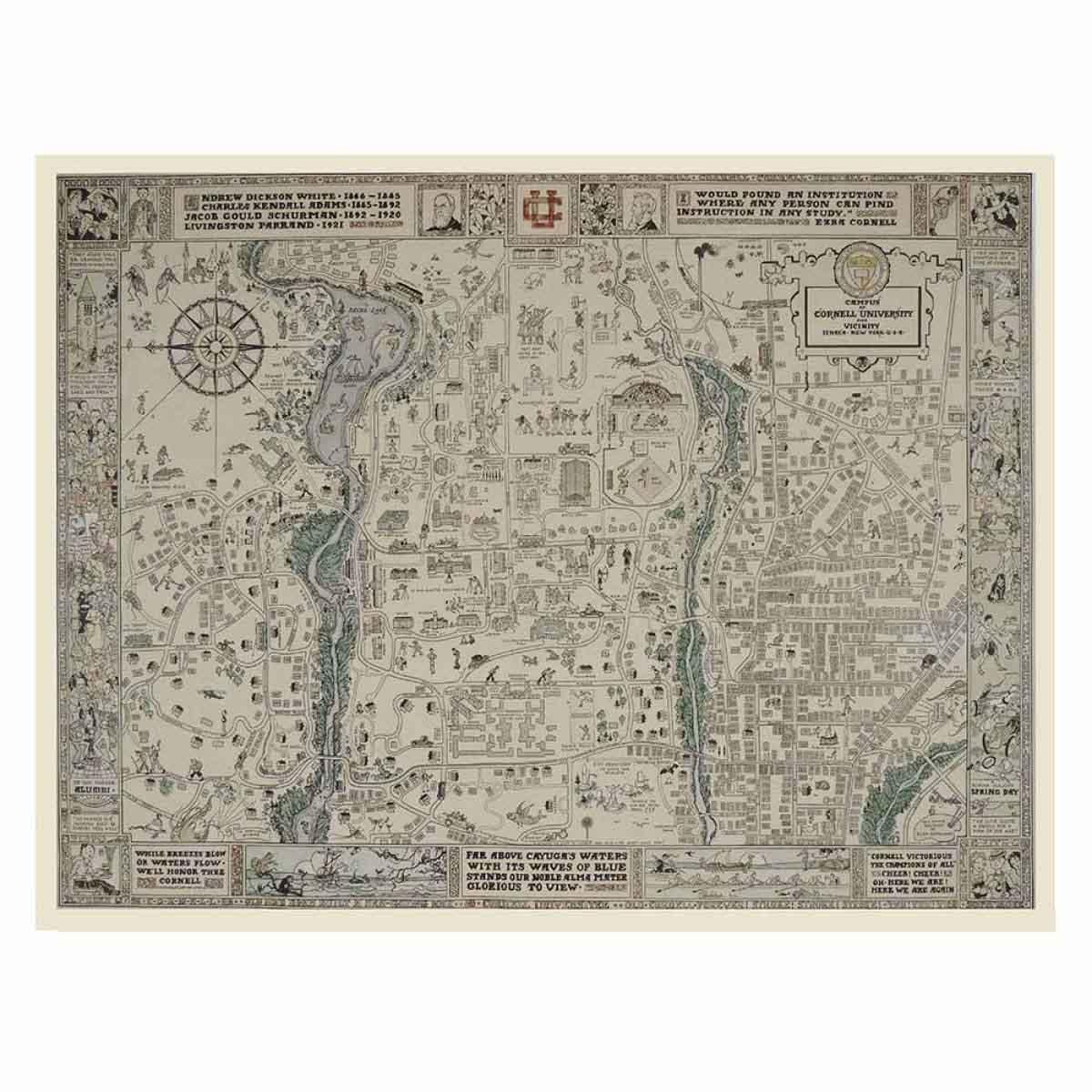 Archival 1928 Ellen Edmonson 18X24 Campus Map Cornell Print