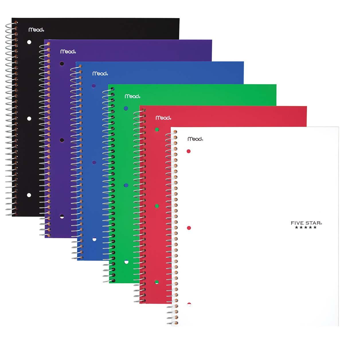 Five Star 5 Subject Wirebound Notebook, Traditional Colors